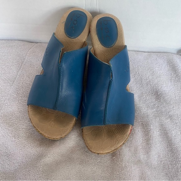 boc | Shoes | Born Concept Boc Size 8m Blue Leather Floral Cork Wedge ...